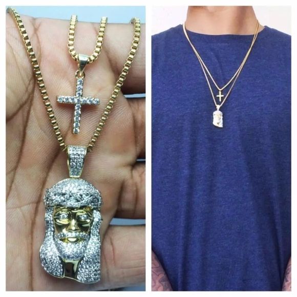 Accessories | Iceyjesus Cross Gold Combo Chains Set Brand New | Poshmark